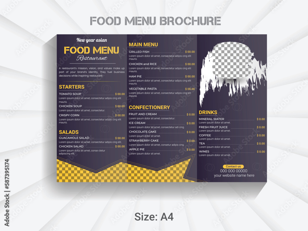 Image vectorielle Stock A4 size trifold brochure food menu template ...
