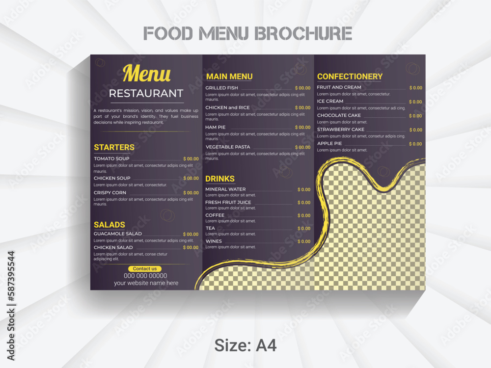 Vector de Stock A4 size trifold brochure food menu template. modern ...
