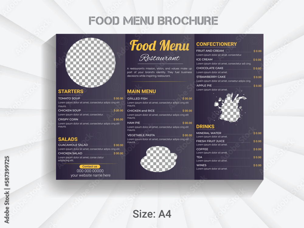 Image vectorielle Stock A4 size trifold brochure food menu template ...
