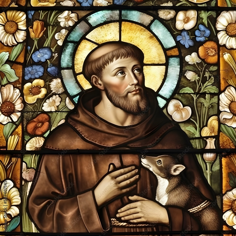 Saint Francis of Assisi. Stained Glass style. Generative Ai. St ...