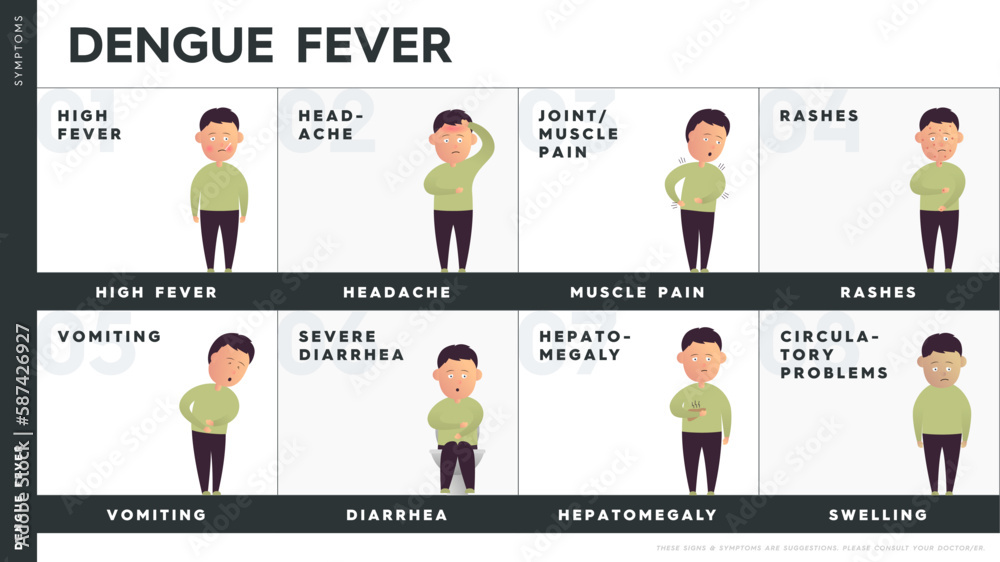 Vector de Stock Vector infographic describing the symptoms of dengue ...