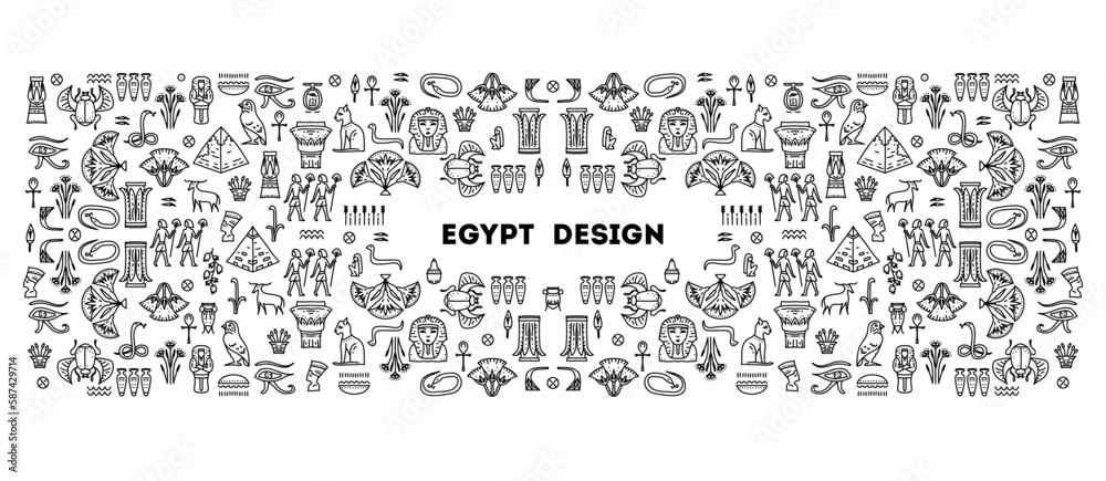 Vector linear Egipt cover template, decorative african border. Black ...
