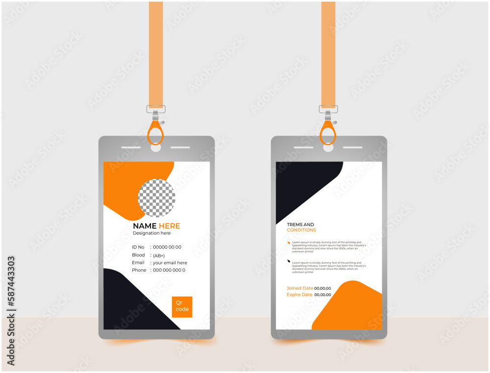 Simple Business Office Vertical Double-sided ID Card Design Template ...