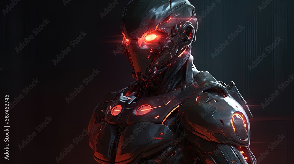 Futuristic Cyborg Soldier: Male Warrior with Advanced Armor and Red ...