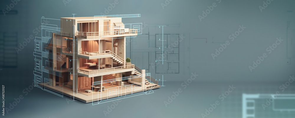 modern generic contemporary style miniature section model of townhouse ...