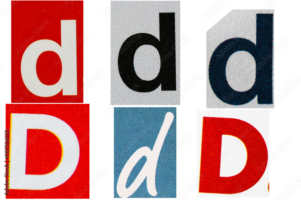 Letter font d from printout magazine cut out, collage element. Stock ...