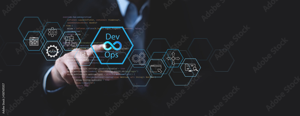 DevOps software development and IT operations, software engineer, project manager working in ...