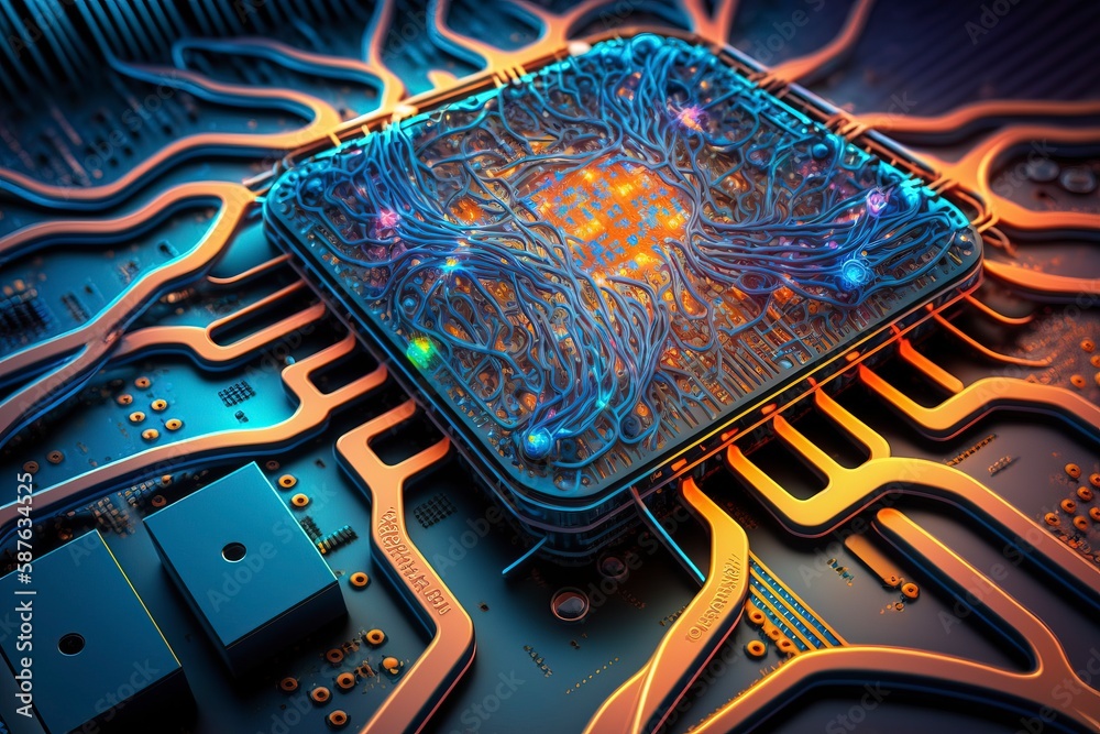 Quantum processor interleaved neural networks. AI technology generated ...