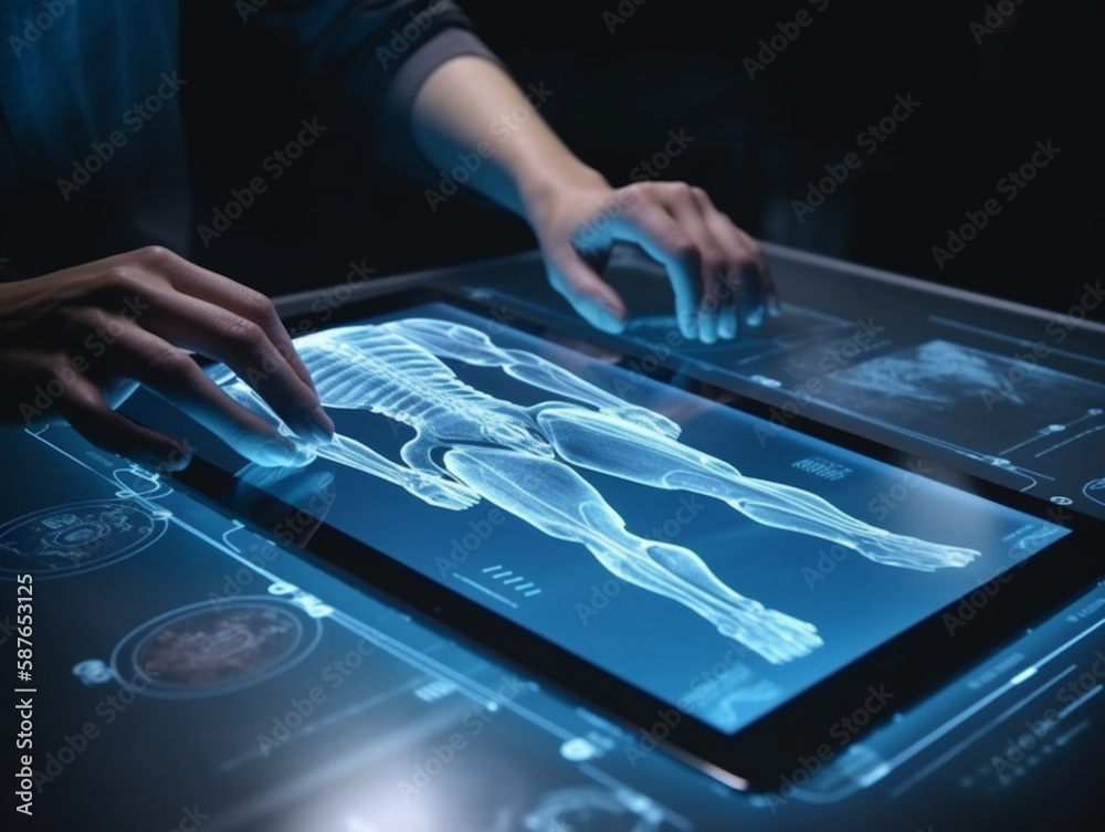 Human from behind operating robot with hands, cyborg engineering ...