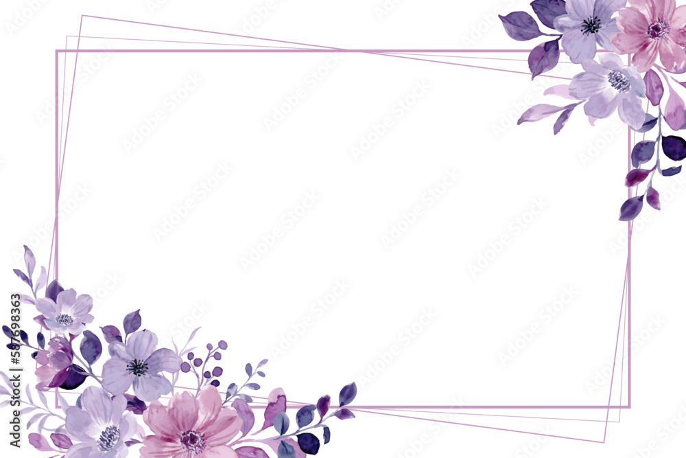 Watercolor purple flower frame Stock Vector | Adobe Stock