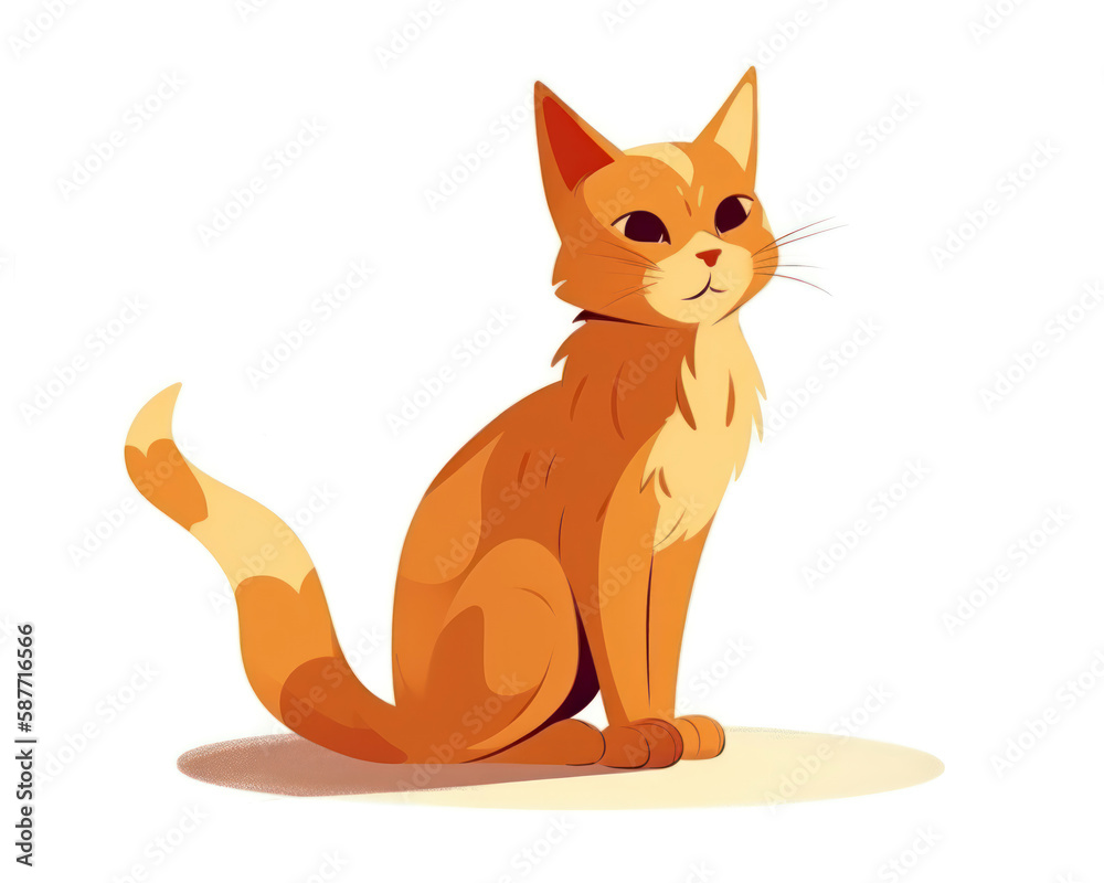 Cute ginger cat sitting on the floor. Vector illustration in cartoon ...