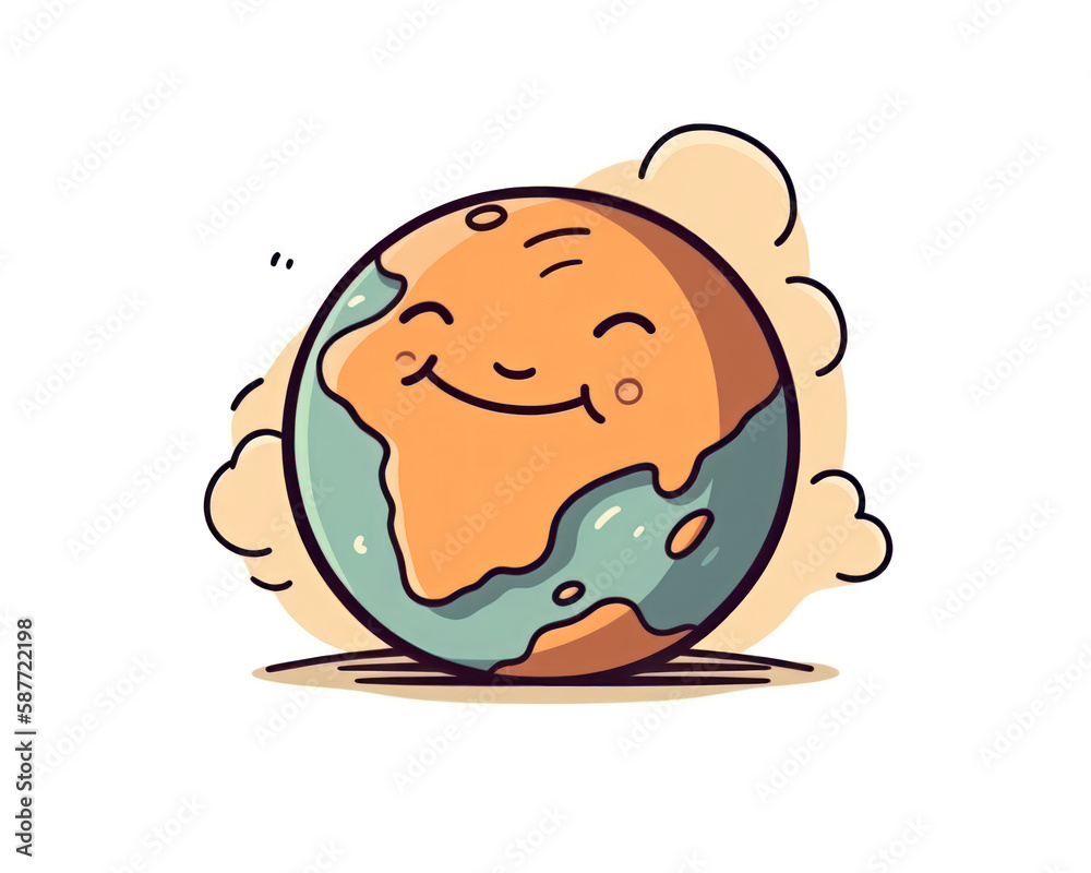 Cartoon planet earth with smiling face. Vector illustration in flat ...