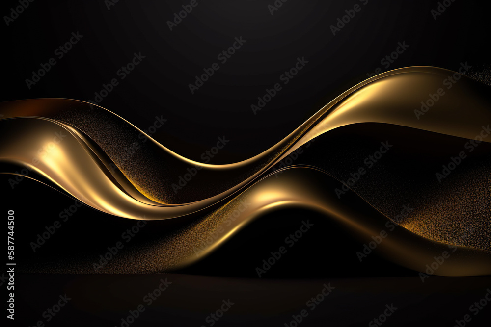 3D abstract wallpaper. Three-dimensional dark golden and black ...