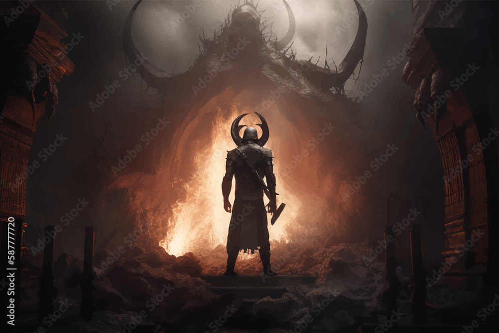 Terrifying Hell. Blazing Inferno - a fiery land ruled by demons. Abyss ...