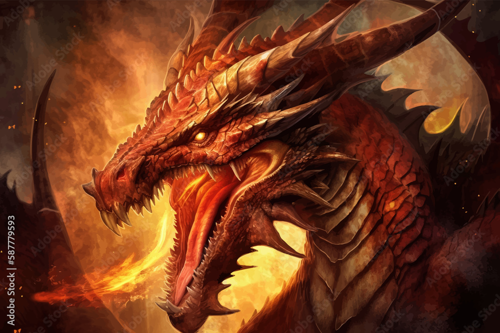 Head of Fantasy Dragon. Ferocious monster. Vicious dragon with a gaping ...