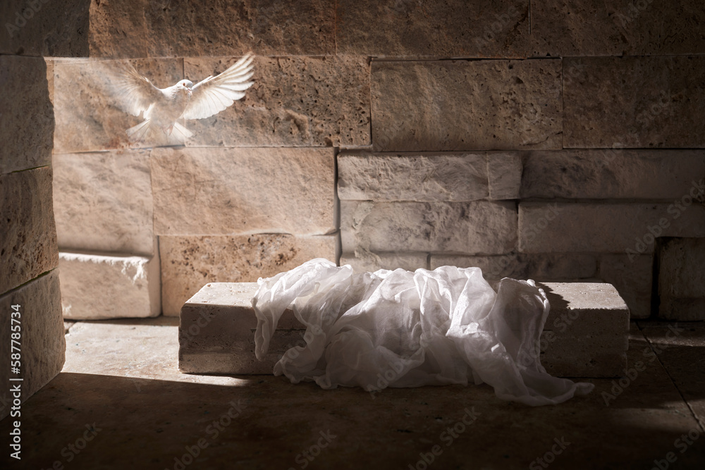 Jesus Christ crucifixion death and resurrection and easter dove flying ...