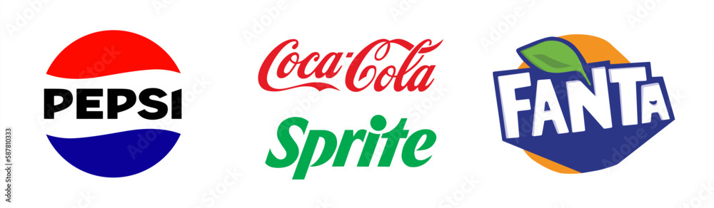 Popular soft drinks logo set. Pepsi Coca Cola Fanta Sprite. Vector ...