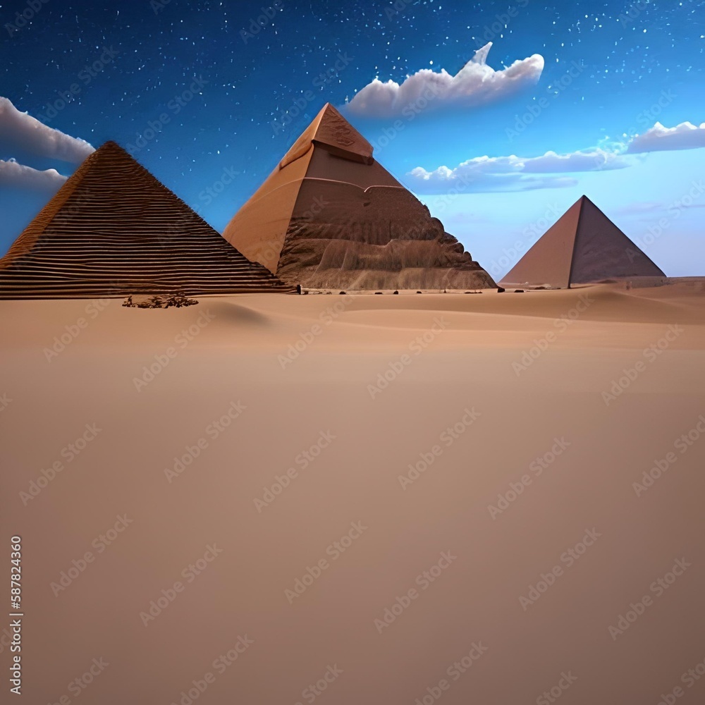 Desert with the great pyramids of ancient Egypt. Giza with pyramids ...