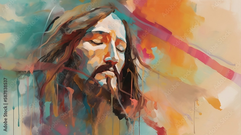 An abstract illustration of jesus, jesus face, with bold, expressive ...