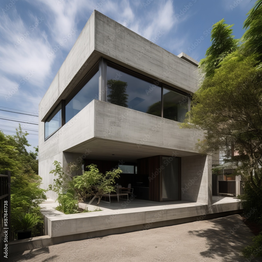 Modern Japanese inspired concrete house, interior design architecture ...