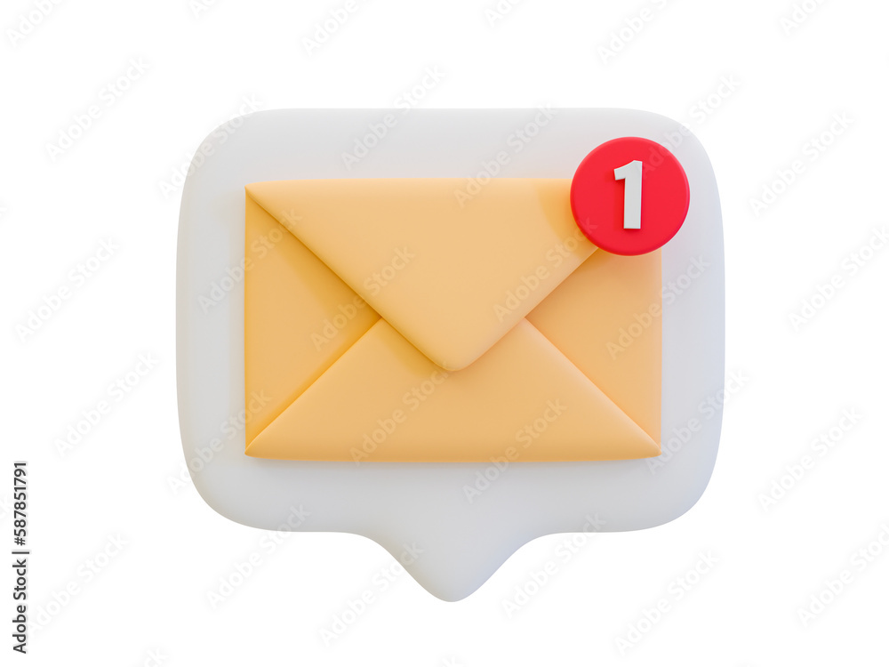 3d minimal unread messages reminder. letter notification. message box ...