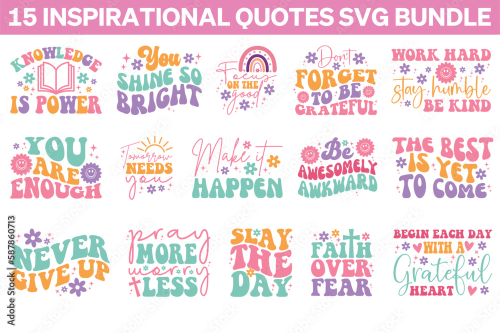 Image vectorielle Stock Inspirational Svg Bundle, Inspirational Quotes ...