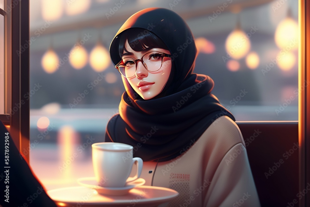 Muslim Girl Women Wearing hijab as background for Eid card greetings ...