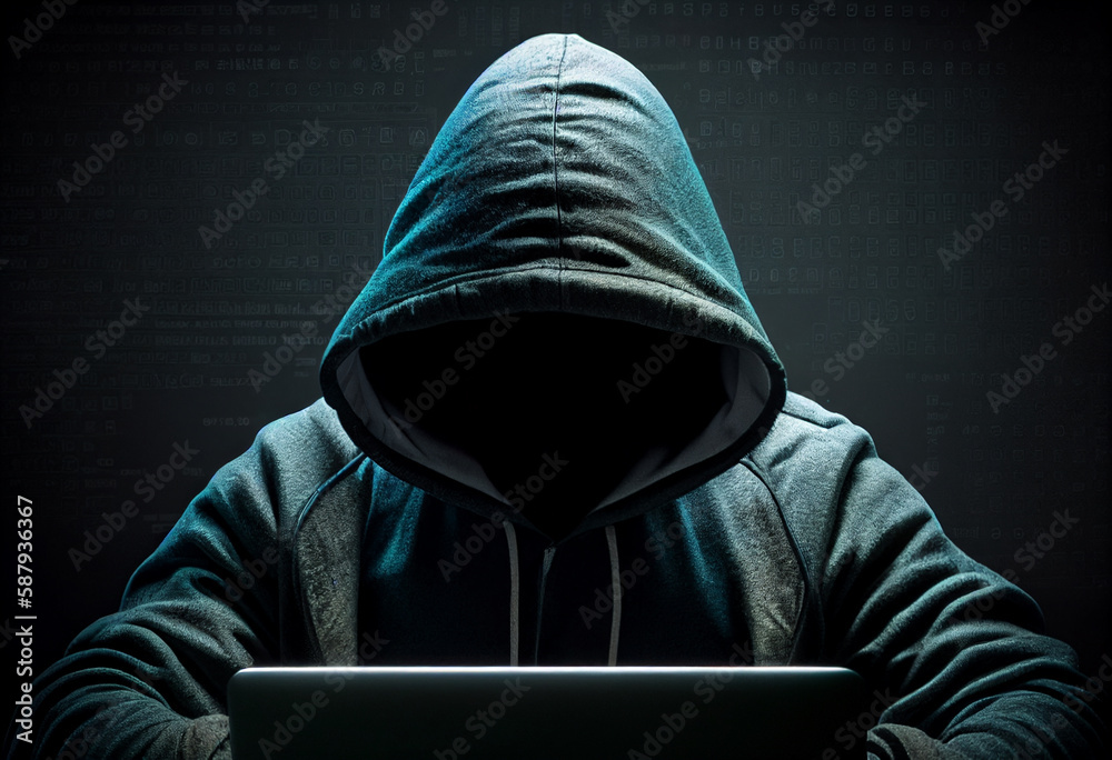 Ilustrace Hacker codes, breaches security on laptop. Created using ...