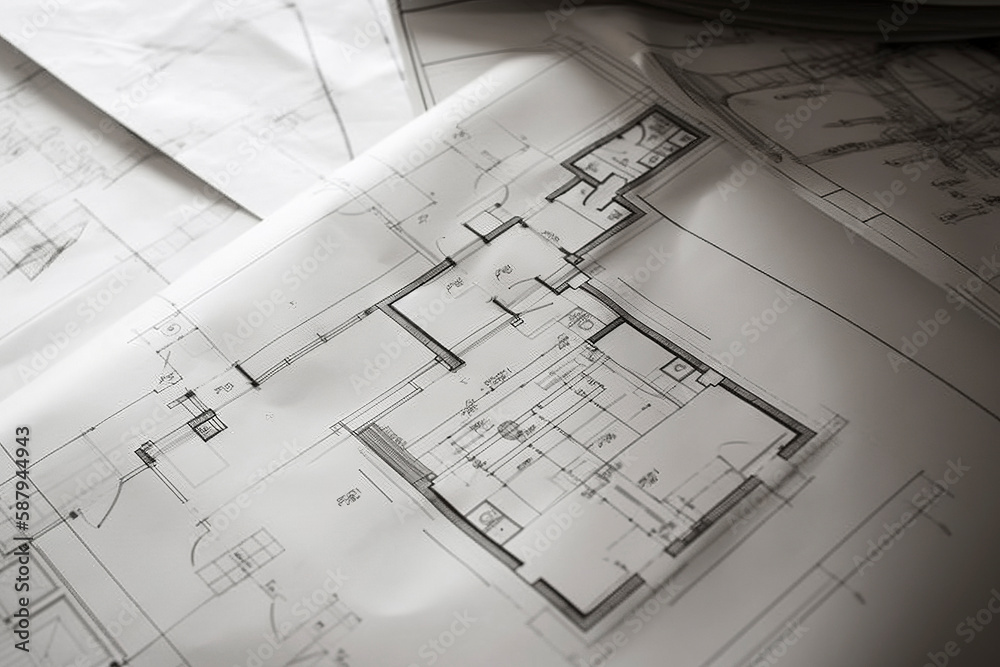 Generative AI illustration of Architectural plans, drawings, pencil ...