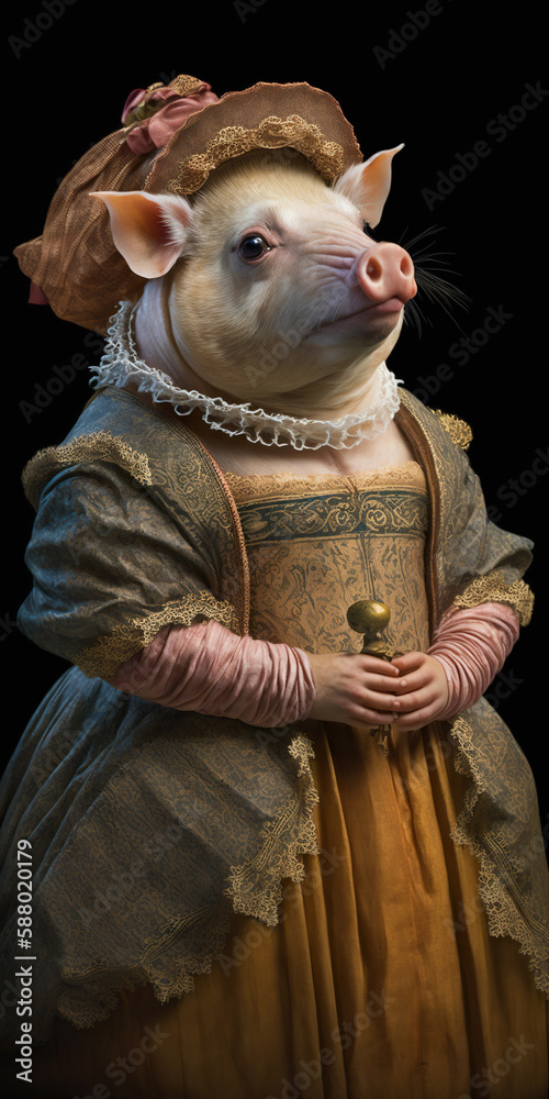 Pig in renaissance dress, created with Generative AI technology Stock ...