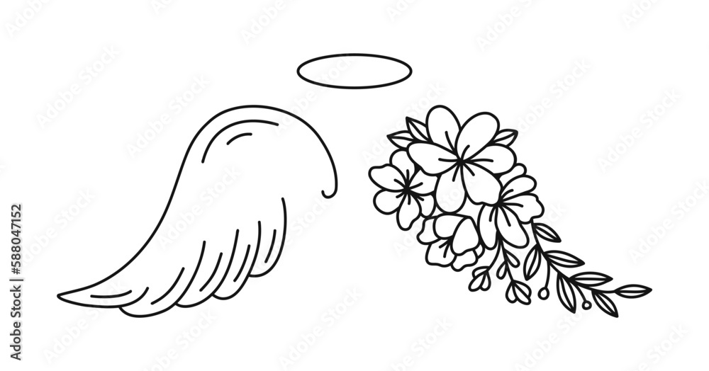 Angel Wings. Floral Angel Wings. Memorial. Vector illustration. Stock ...