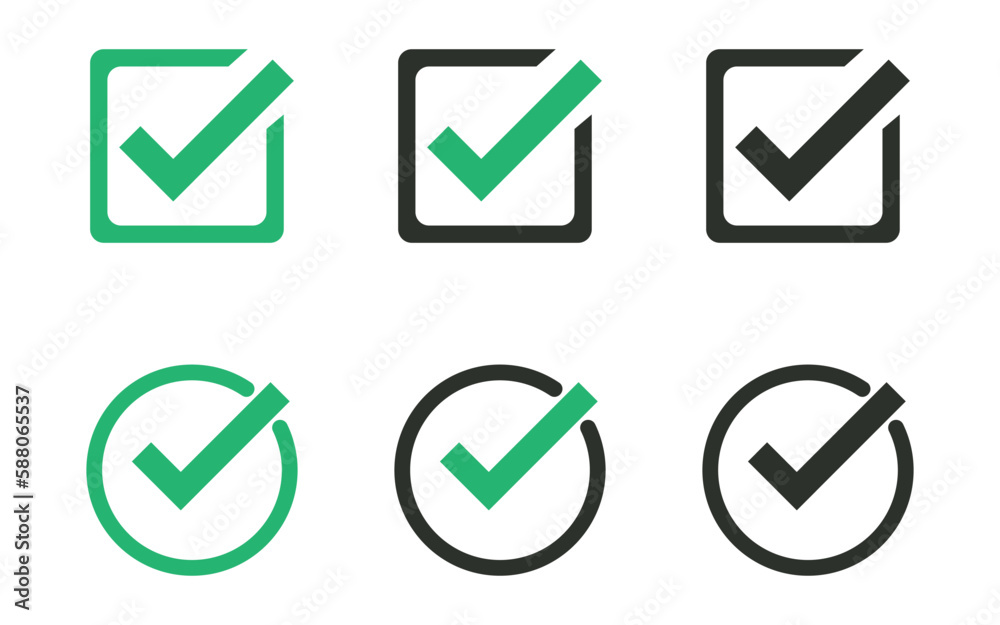 green check mark icon, check box icon set. circle and square.correct, accept checkmark icons ...