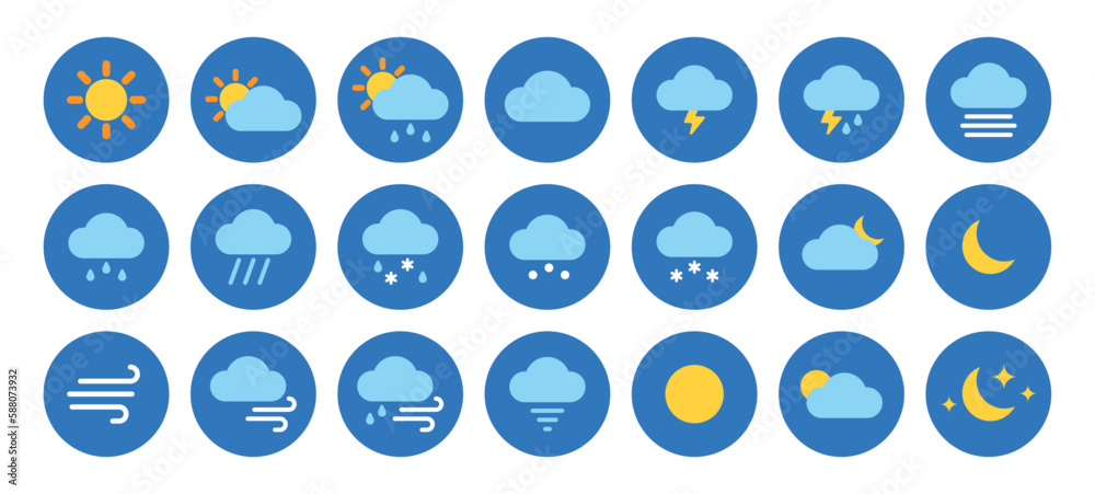 Set of 21 basic weather icons. Can be used for web, apps, stickers ...