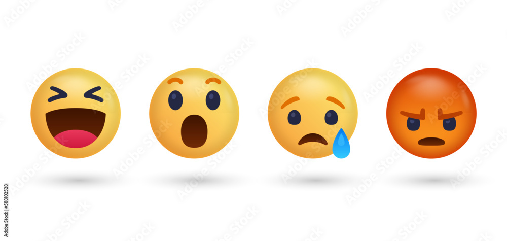 เวกเตอร์ Stock 3d facebook reactions. social media smiley emoji face ...