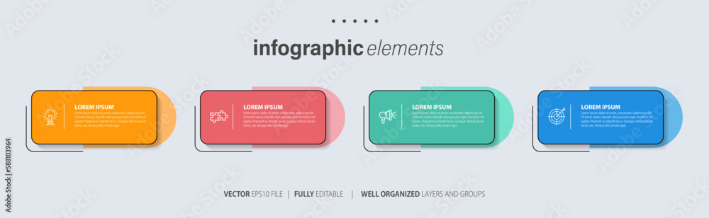 Four text box infographic elements. Business template for presentation. Vector concept with 4 ...