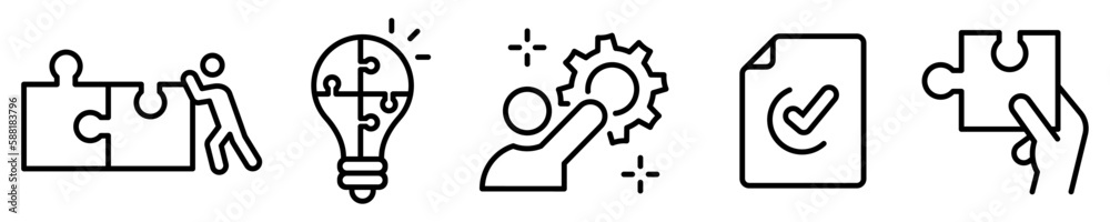 Conjunto de iconos de soluciones. Solución del problema, idea creativa ...