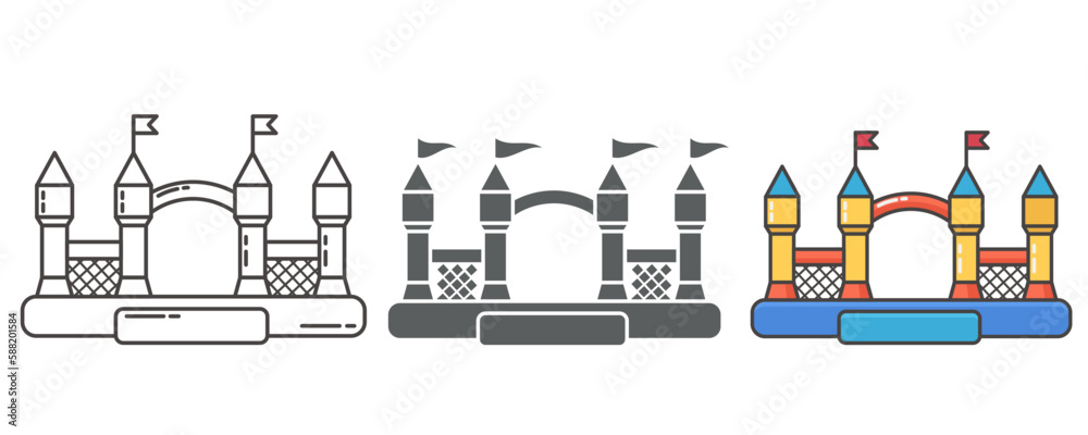 Bouncy castle inflatable house icon. Trampoline on playground for ...