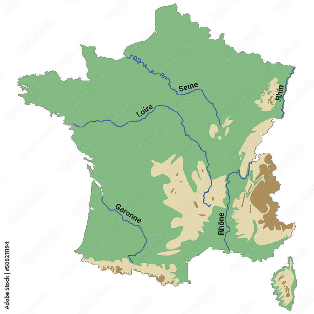 Map of France with main rivers Stock Illustration | Adobe Stock