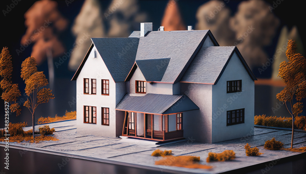 Volumetric project of house. Layout of a house with an open roof ...