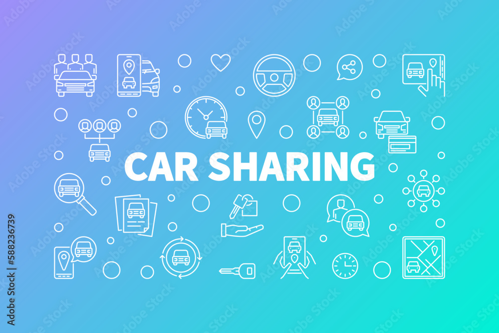 Car Sharing Outline Minimal Banner Carsharing Concept Vector Horizontal Illustration Stock
