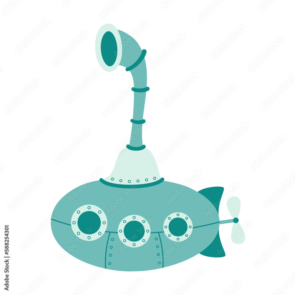 vector illustration of cartoon submarine isolated on white Stock Vector ...