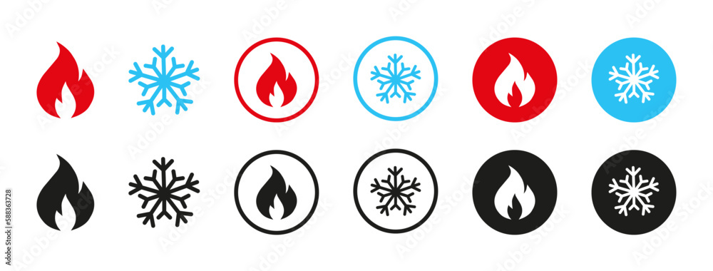 Fire and snowflake vector icon. Hot and cold, sign. Ice and fire icons ...
