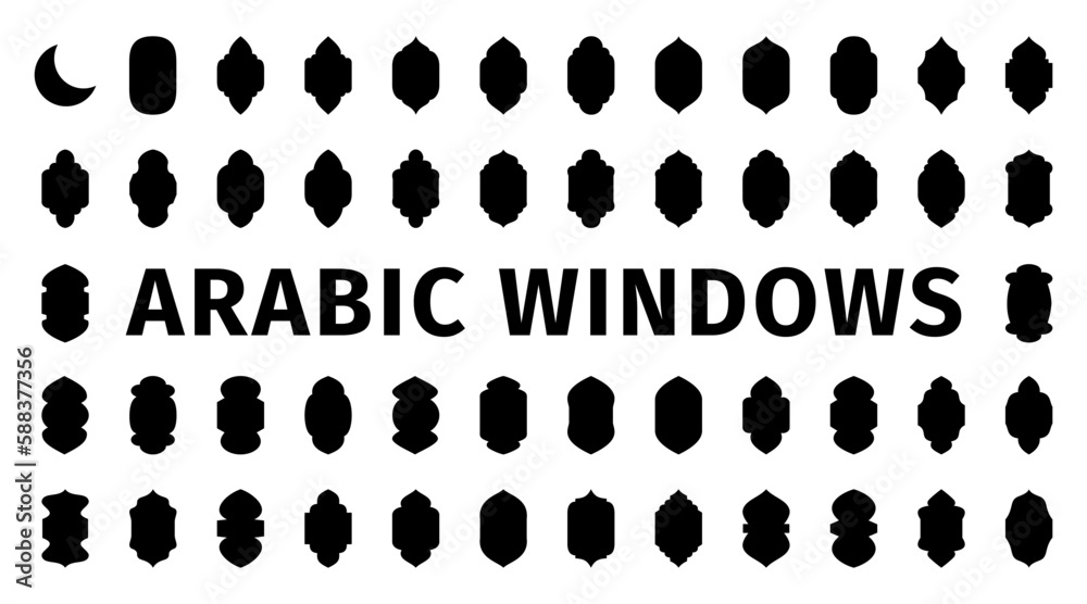 Set of islamic window frames. Arabic traditional architecture. Arabic ...