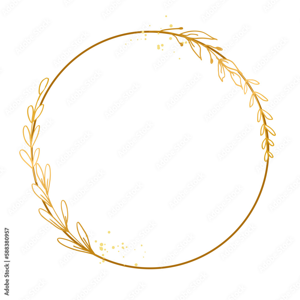 Elegant gold floral border with hand drawn leaves and flower for ...