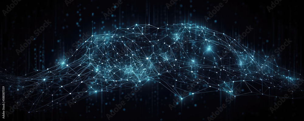 ASCII Art style Illustration of digital network over blue background ...