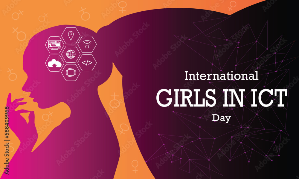 Vector de Stock International Girls on ICT Day design. It shows a woman ...