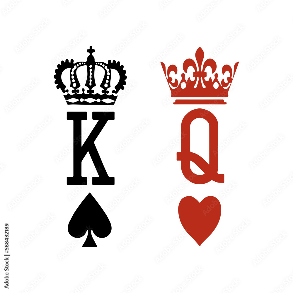 Vector de Stock King and Queen Svg, King of Spades Svg, Queen of Hearts ...