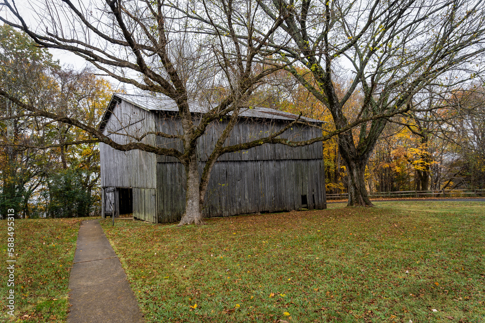 Tobacco Farm on Natchez Trace Parkway in Tennessee. A typical early ...