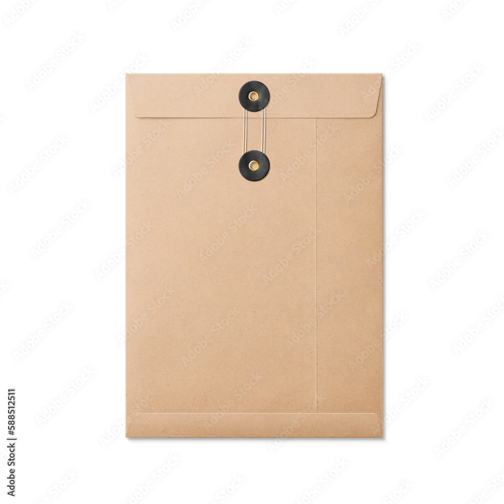 Kraft paper A4/C4 size string and black washer envelope isolated on a ...