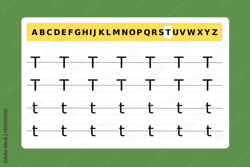 Trace letter T uppercase and lowercase. Alphabet tracing practice ...